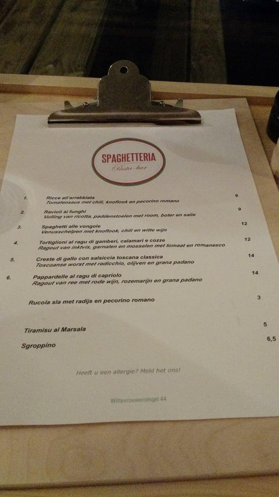 Menu at Spaghetteria Wittevrouwensingel, Utrecht, Wittevrouwensingel 44