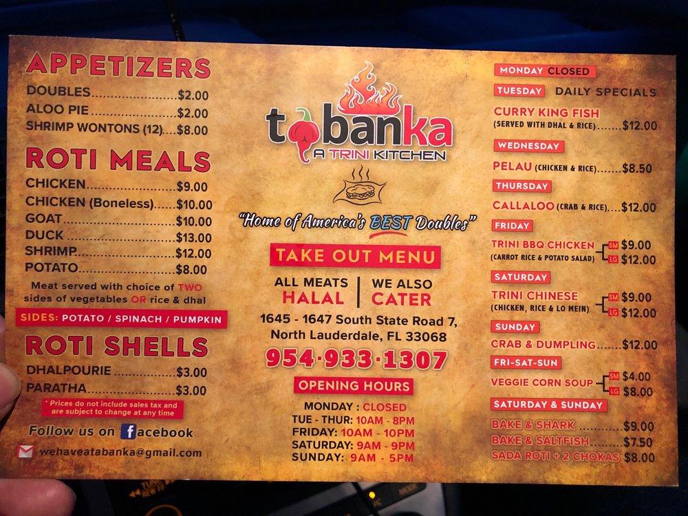 Menu at Tabanka restaurant, North Lauderdale