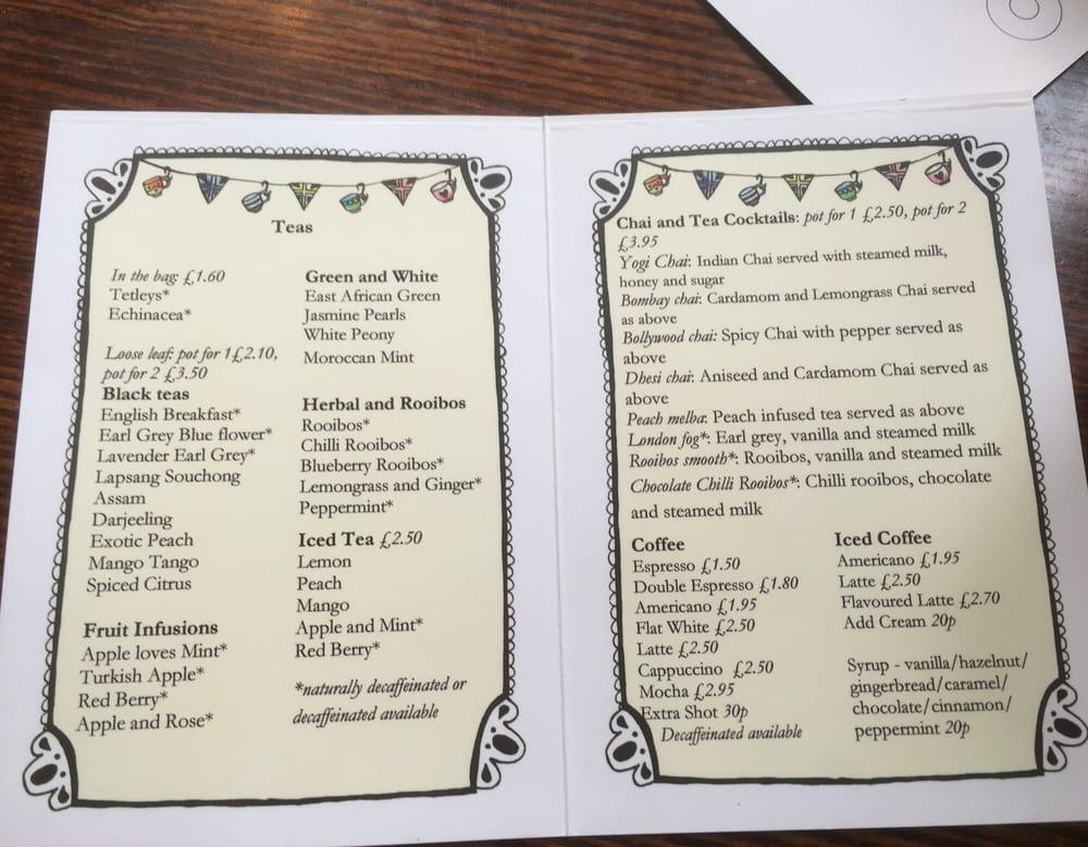 Menu at The Hidden Lane Tea Room cafe, Glasgow