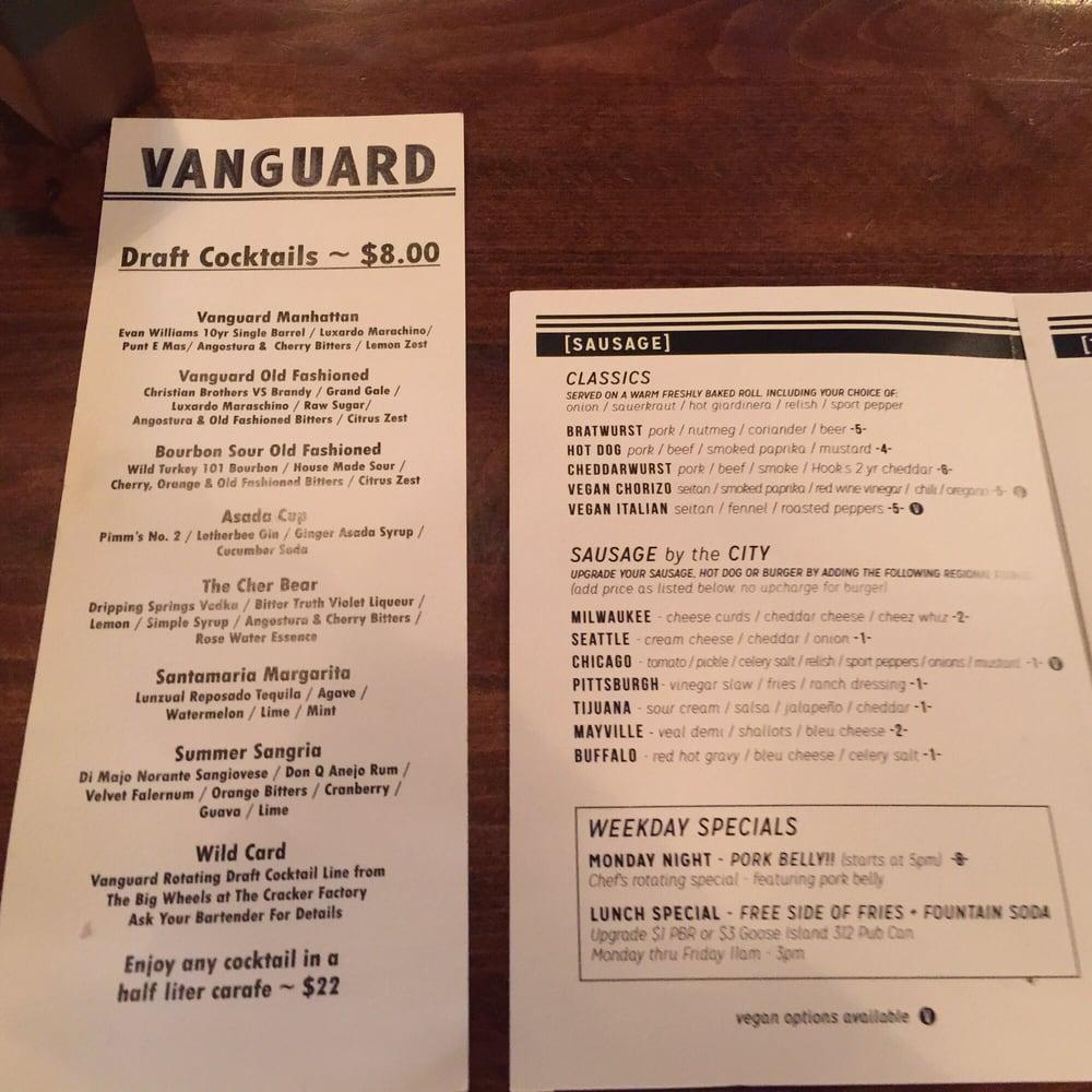 Menu at The Vanguard pub & bar, Milwaukee