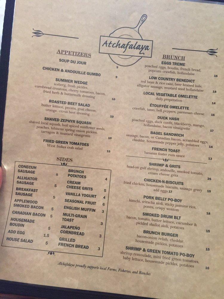 Menu at Atchafalaya restaurant, New Orleans, 901 Louisiana Ave