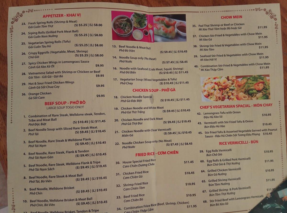 Menu at Blue Ginger Pho restaurant, Tehachapi