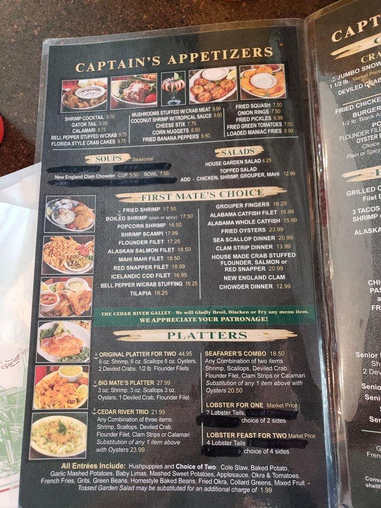 Menu at Cedar River Seafood restaurant, Inverness, 804 US Hwy 41