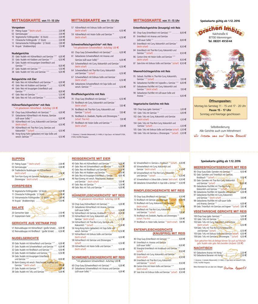 Speisekarte von Drachen Imbiss fast Food, Memmingen