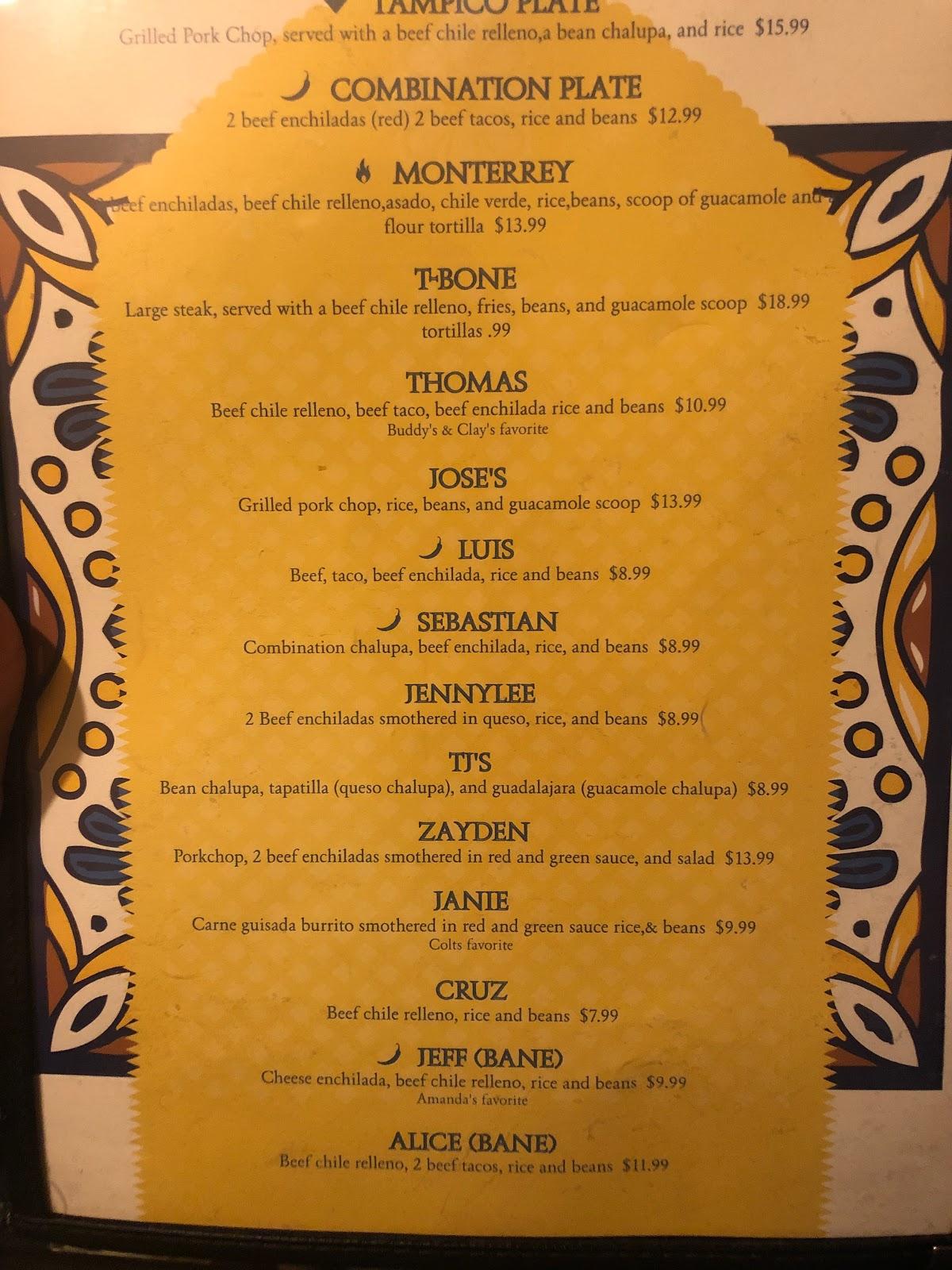Carta del restaurante El Banquete, Midland, Rankin Hwy