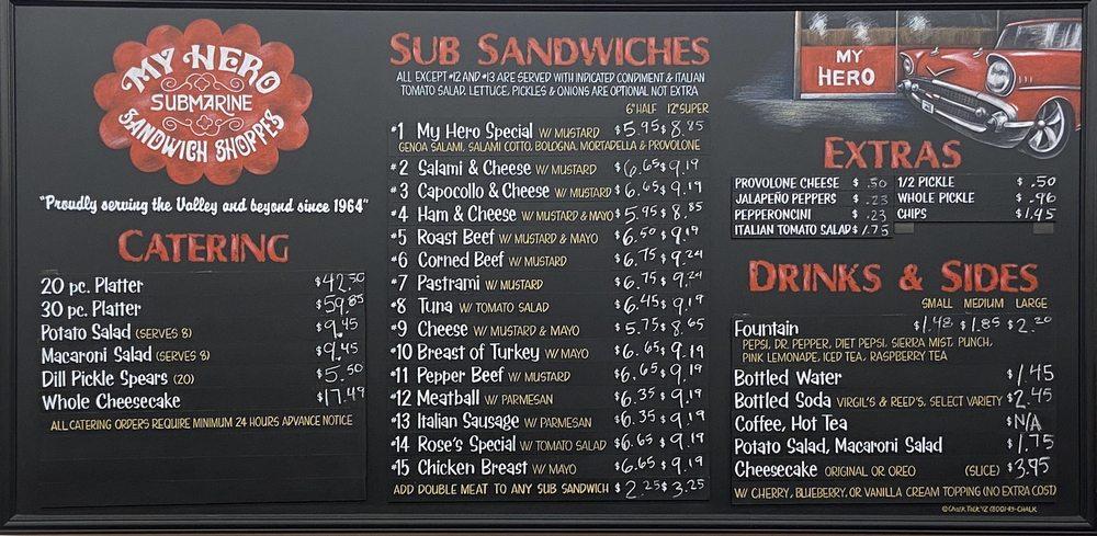 Menu at My Hero Sandwiches, Los Angeles