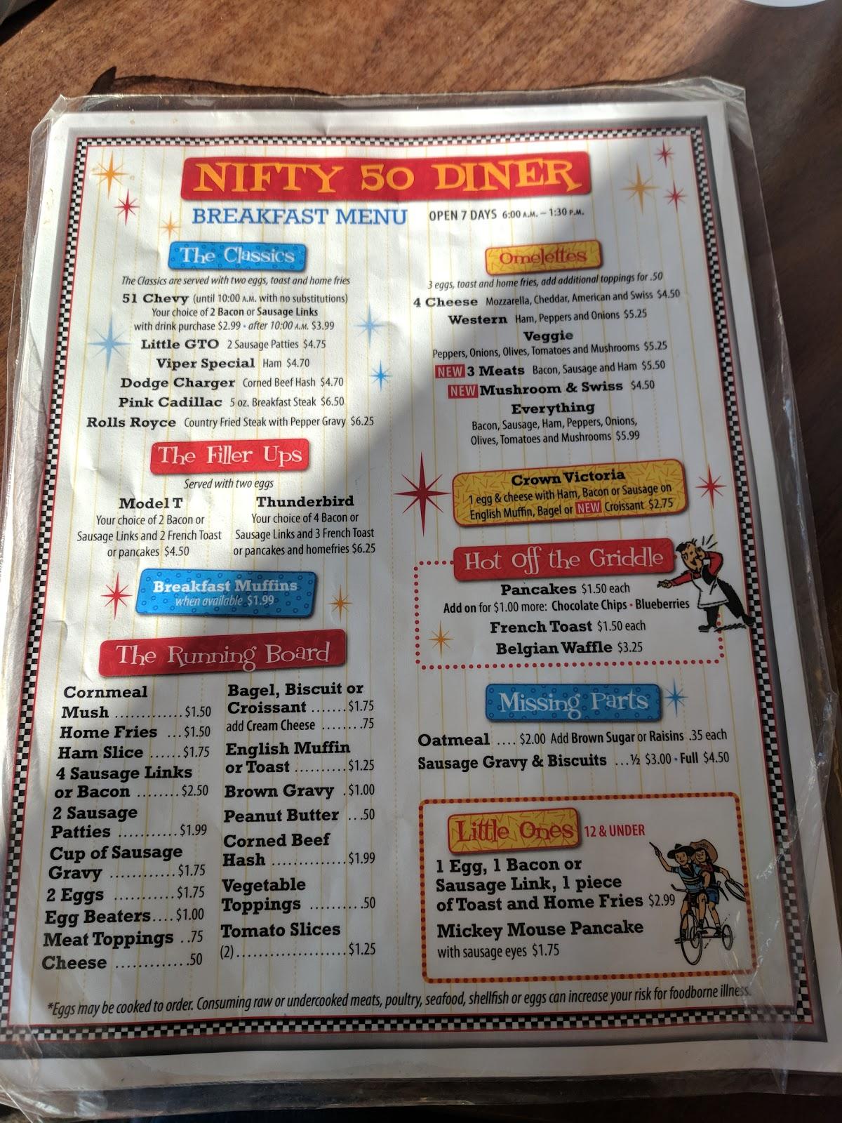 Menu at Nifty Fifty Diner restaurant, Madison
