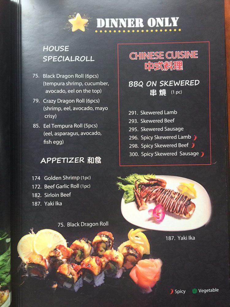 Menu at Sushi Stars restaurant, Kitchener