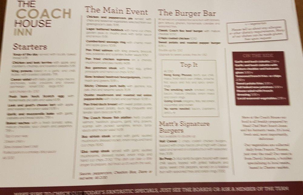 Menu at The Coach House Inn pub & bar, Chester