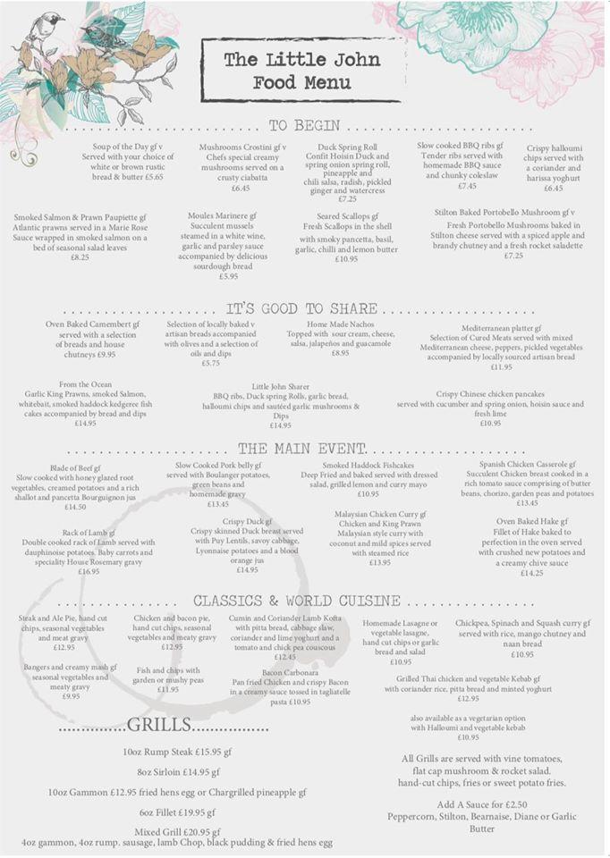 Menu at The Little John Inn pub & bar, Ravenshead