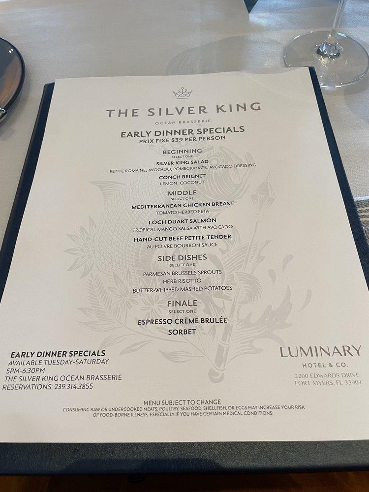 Menu at The Silver King Ocean Brasserie restaurant, Fort Myers