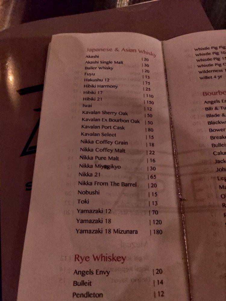 Carta del restaurante Zeppelin, Washington D. C.