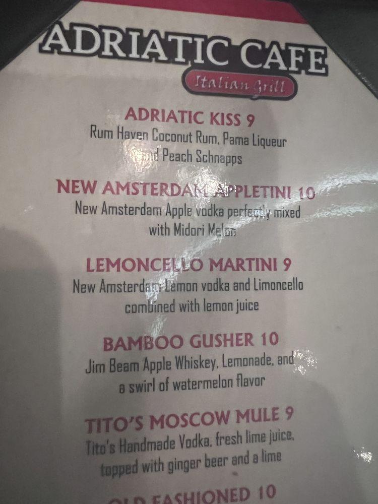 Menu at Adriatic Cafe Italian Grill, Katy
