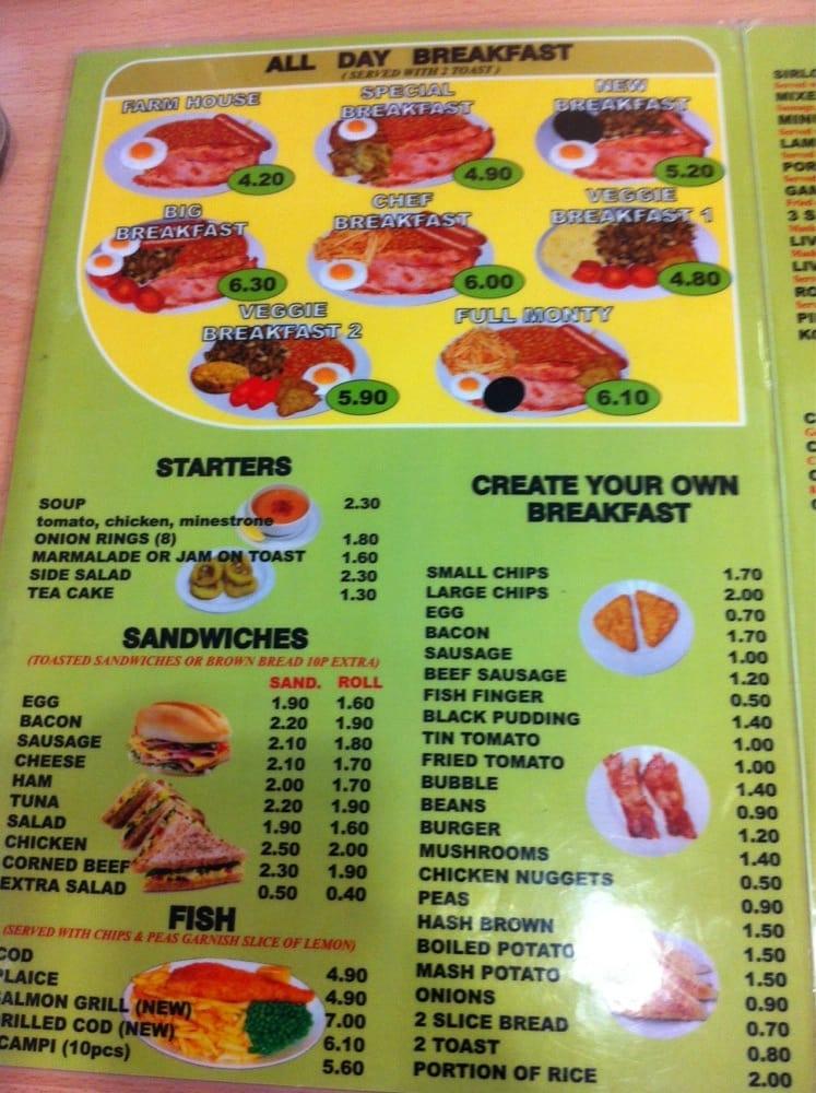 Menu at Chefs Delight cafe, London, 69 Sydenham Rd