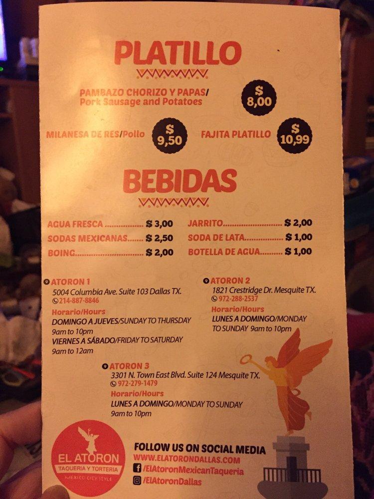 Menu at El Atoron restaurant, Mesquite, N Town E Blvd #124