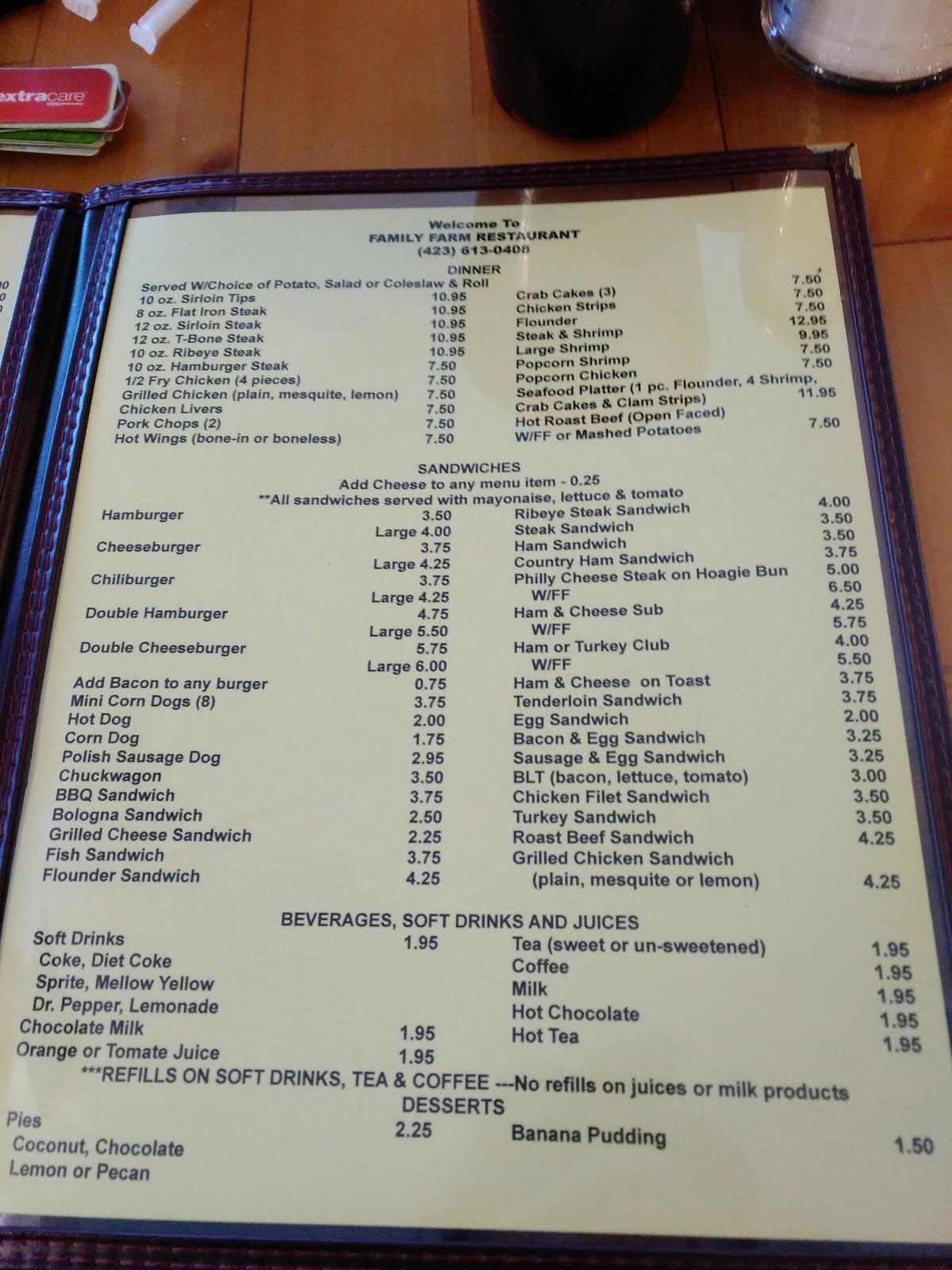 Menu at Family Farm restaurant, Newport, TN-9