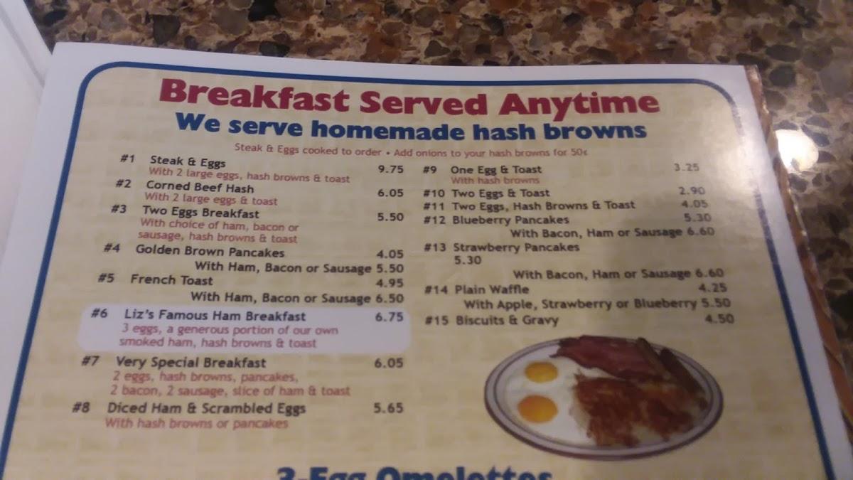 Menu at Liz's Ham Cafe, Fraser