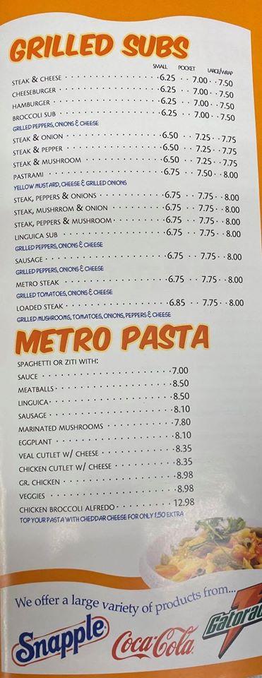 Menu at Metro Pizza pizzeria, New Bedford, 32 Dartmouth St