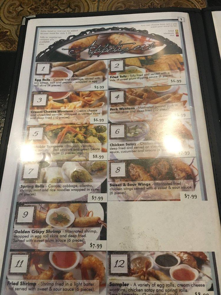 Menu at Thai Rod Dee restaurant, Layton
