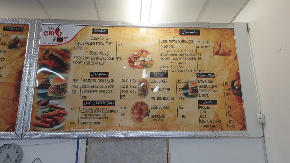 Menu at The Chilli Pot, Outer West Durban