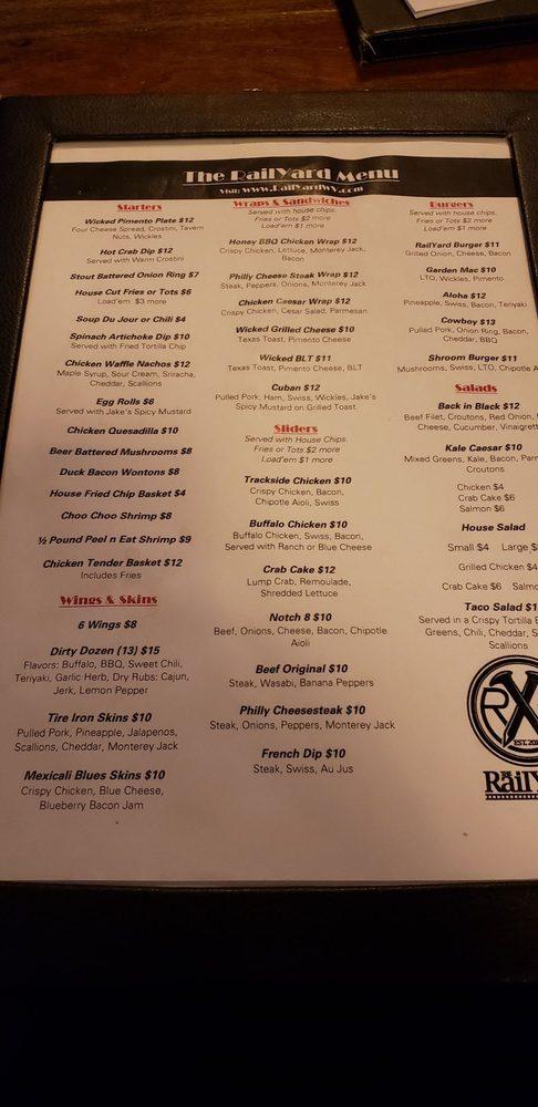 Menu at The RailYard pub & bar, Bluefield