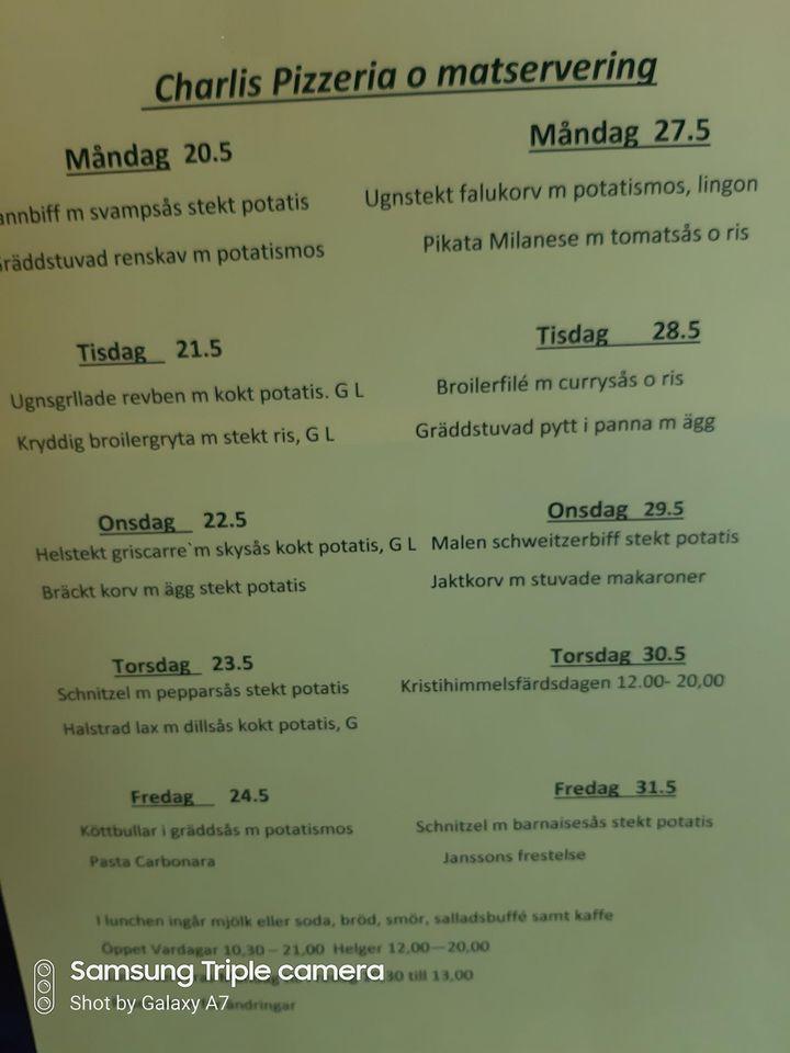 Menu at Charlie Reza restaurant, Åland Islands