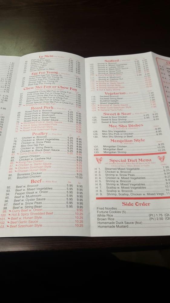 Menu at China Moon restaurant, Cheshire