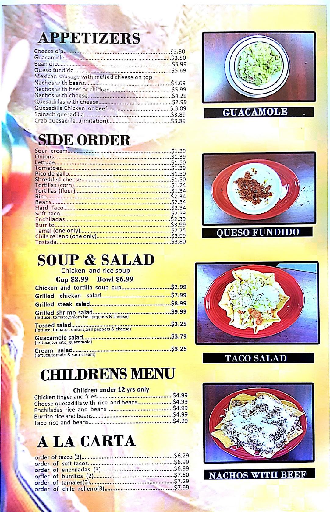Menu at Fiesta Patria Mexican Restaurant, Troutman