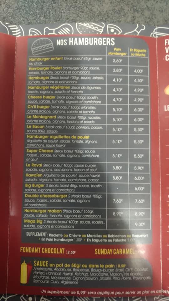 Menu au Frites en Nord fast food, Somain
