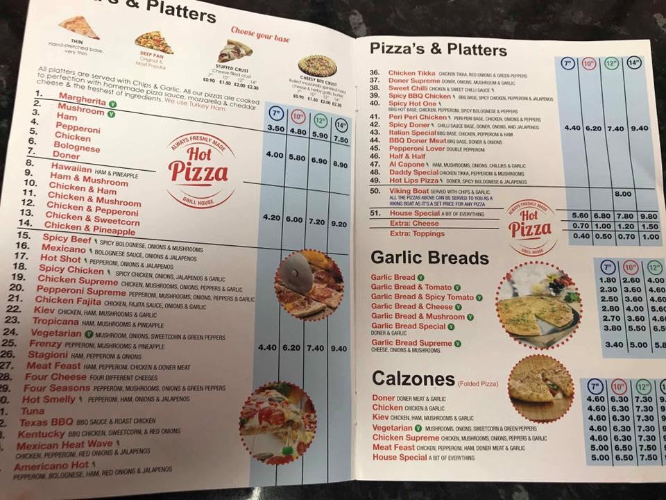 Menu at HOT Pizza pizzeria, Hull
