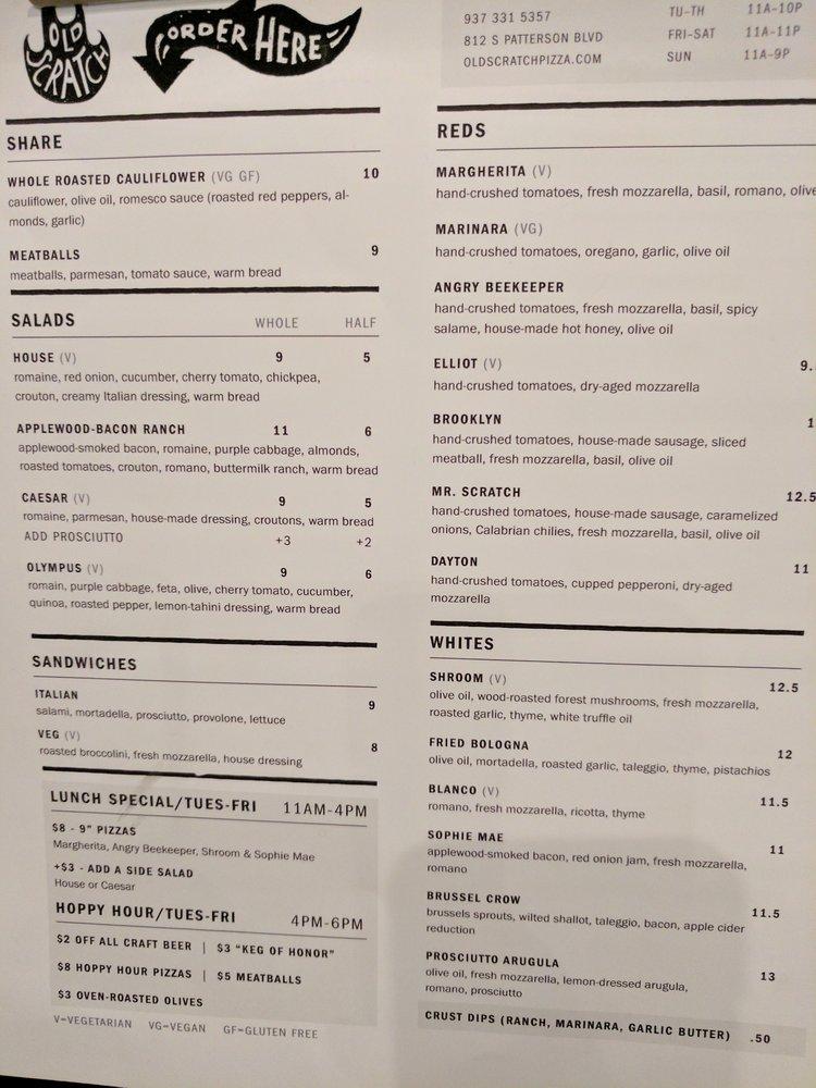 Menu at Old Scratch Pizza & Beer pub & bar, Dayton, 812 S Patterson Blvd
