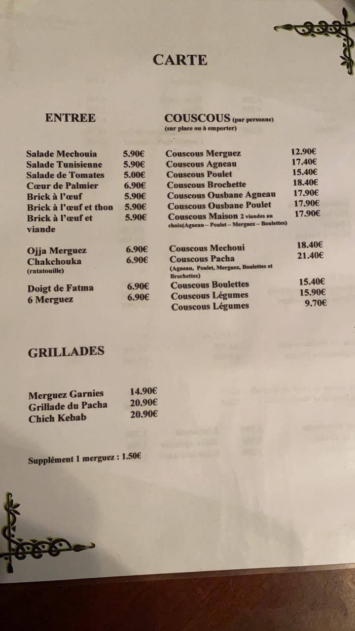 Menu au Restaurant Le Pacha, Strasbourg, 8 Rue de la Fonderie