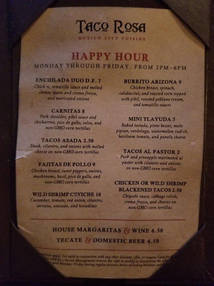 Menu at Taco Rosa restaurant, Irvine, Jamboree Rd