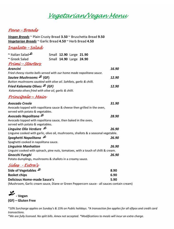 Menu at Tre Bambini Italian & Seafood Restaurant, Berry