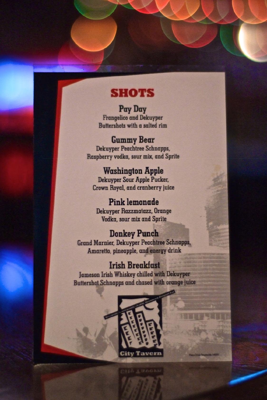 Menu at City Tavern pub & bar, Greenville, 128 N Main St