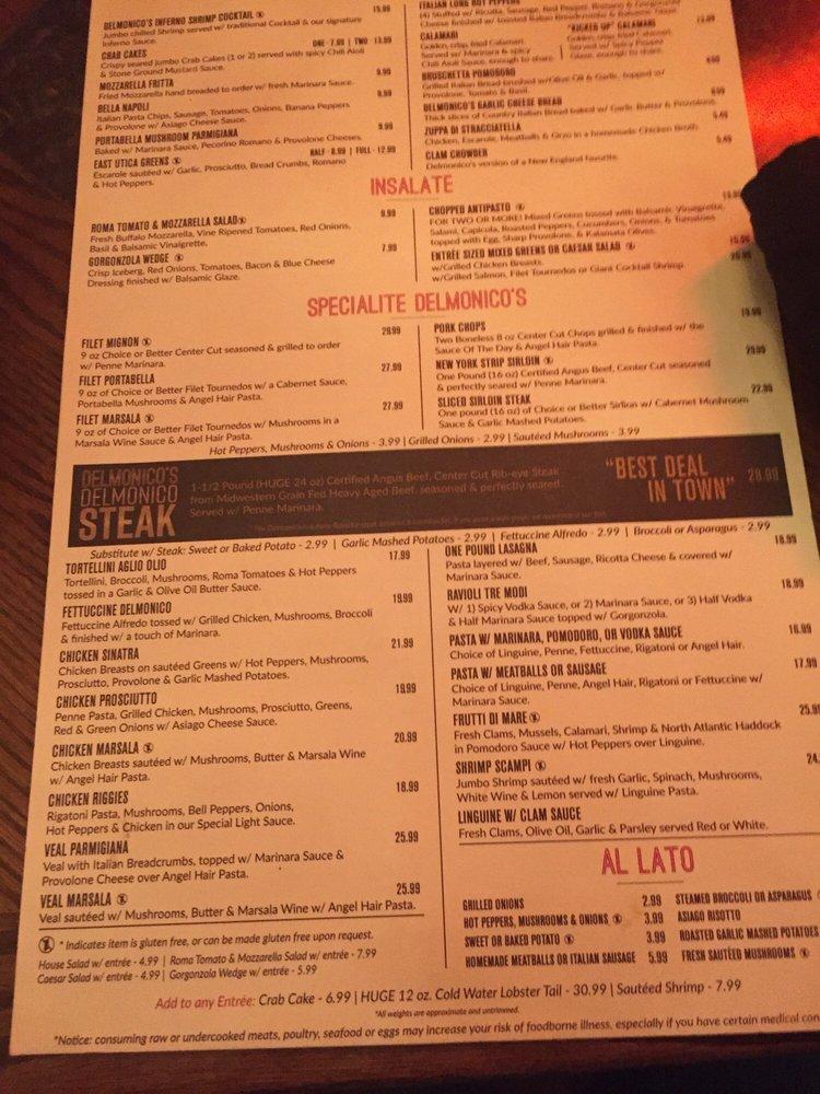 Menu at Delmonico's Italian Steakhouse, Orlando