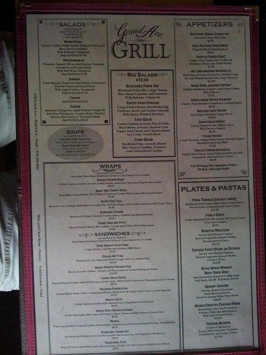 Menu at Grand Avenue Grill restaurant, Eagle