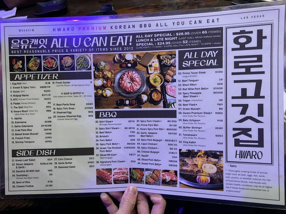 Menu at Hwaro 2 BBQ, Las Vegas