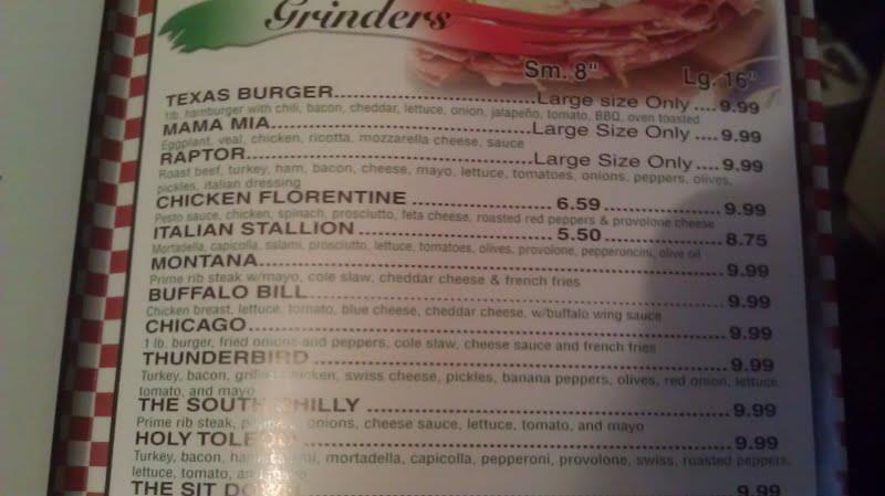 Menu at Italian Friendly Pizza-Grinder pizzeria, Holyoke