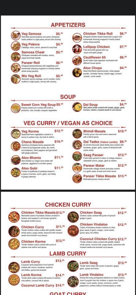 Menu at Namaste Indian Nepali Kitchen restaurant, Montpelier