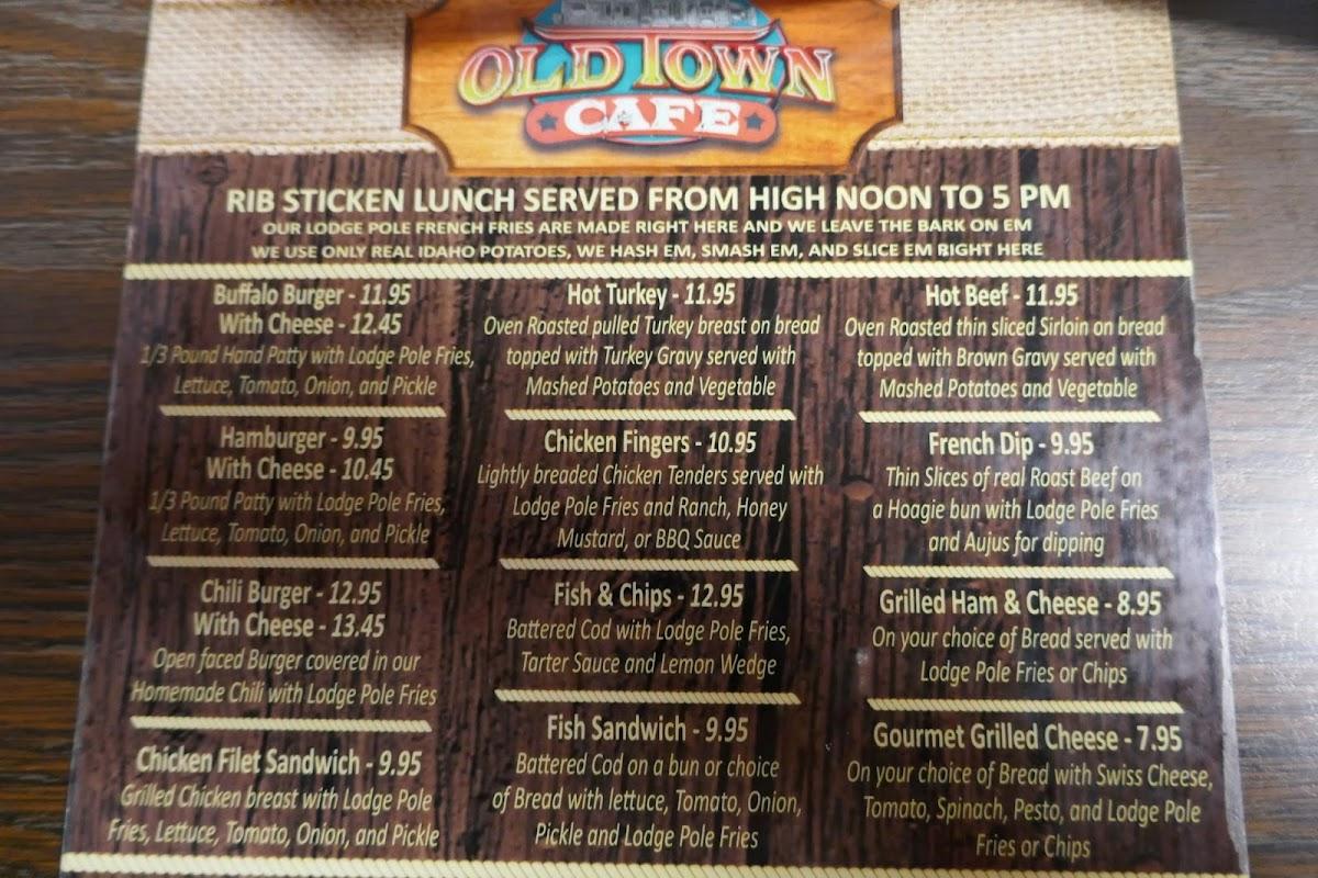 Menu at Old Town Cafe, West Yellowstone