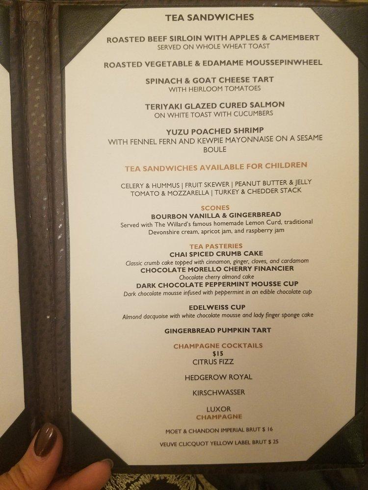 Carta del restaurante Willard Peacock Alley Tea, Washington D. C.