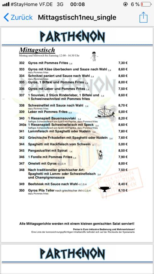 Speisekarte von Restaurant Parthenon, Bremen