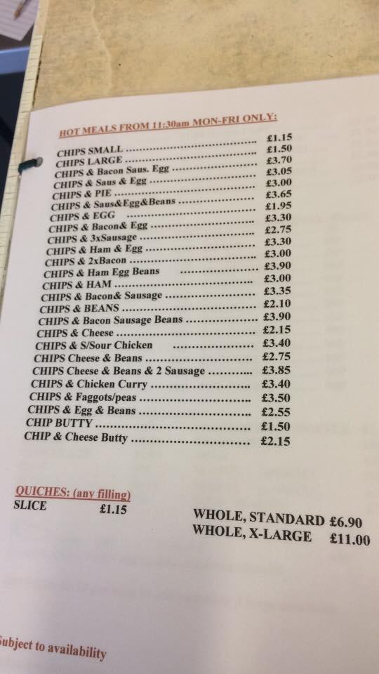 Menu at Ross Pastry Products, Cinderford