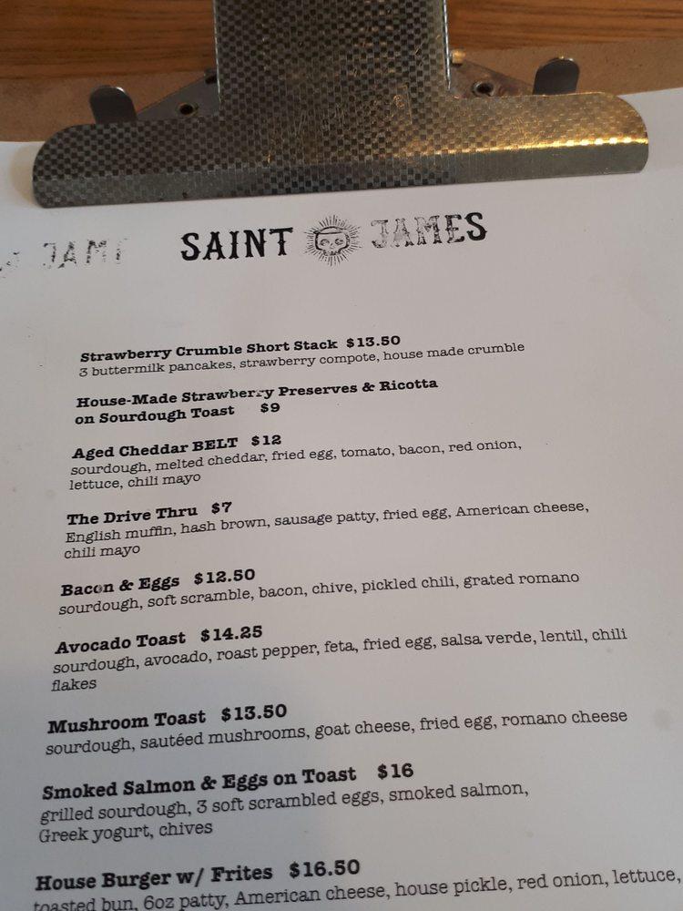 Menu at Saint James pub & bar, Hamilton