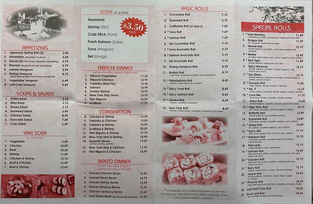 Menu at Samato restaurant, Clanton