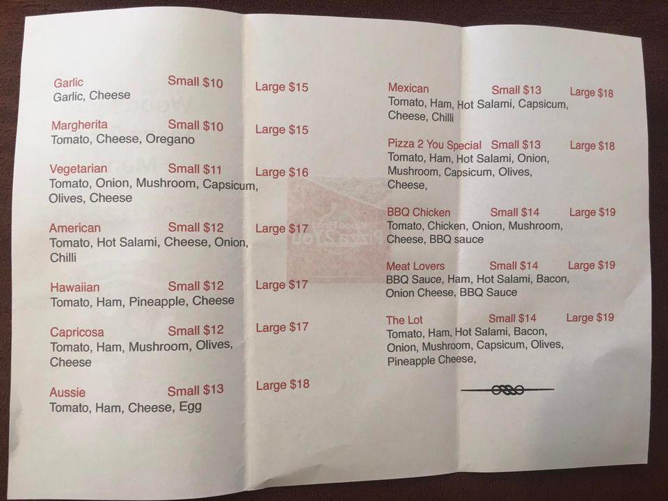 Menu at Wood Fired Pizza 2 You pizzeria, Bacchus Marsh