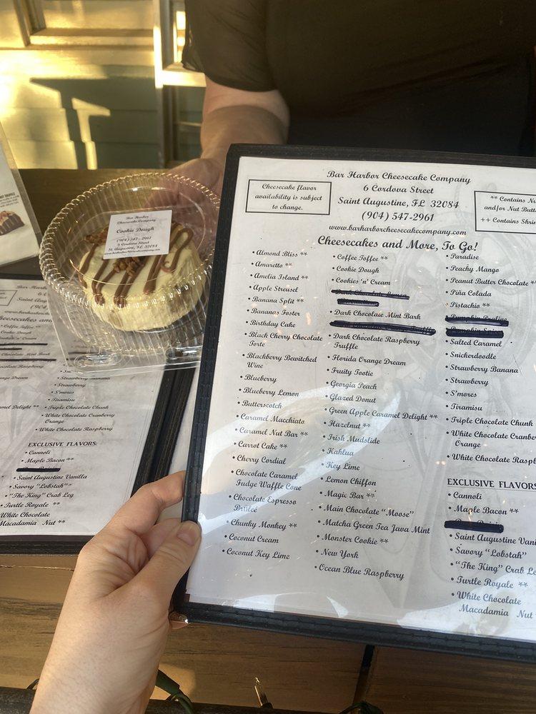 Menu at Bar Harbor Cheesecake Company, St. Augustine