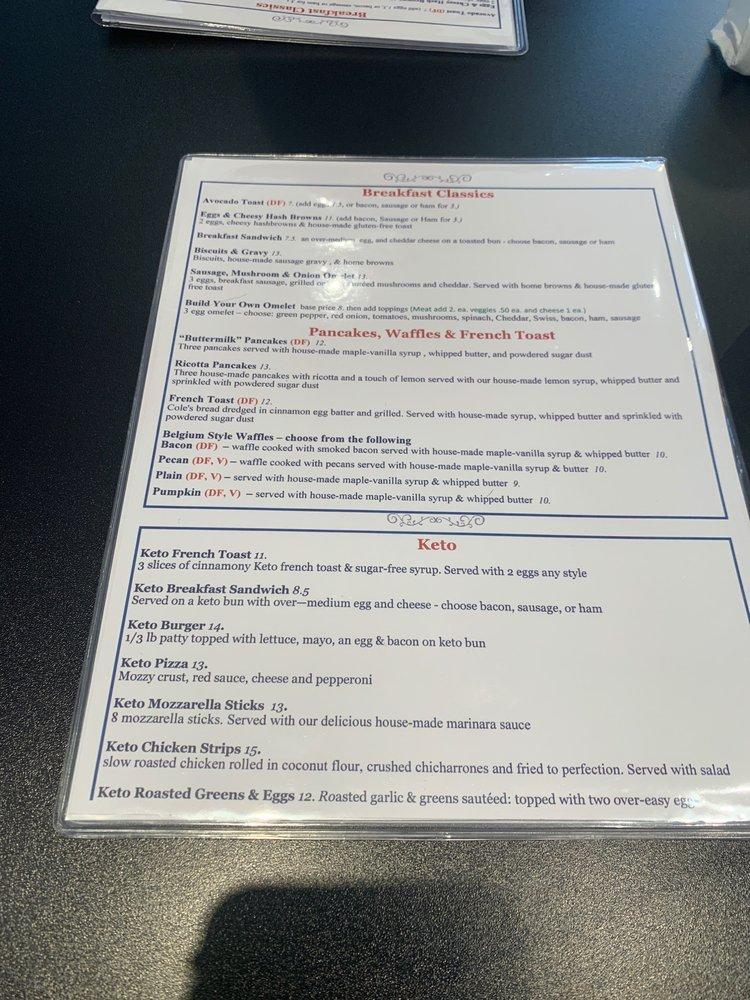 Menu at Cole's Bakery & Cafe, Spokane