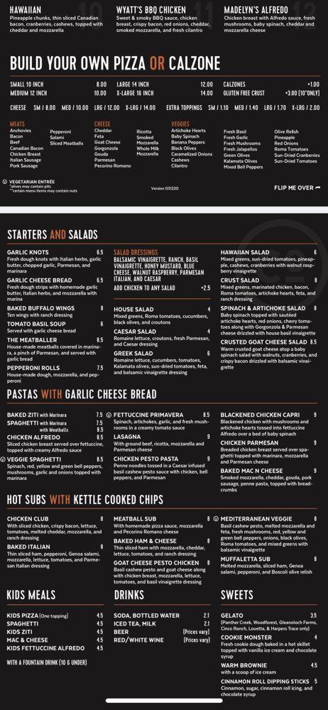 Menu at Crust Pizza Co. pizzeria, Katy